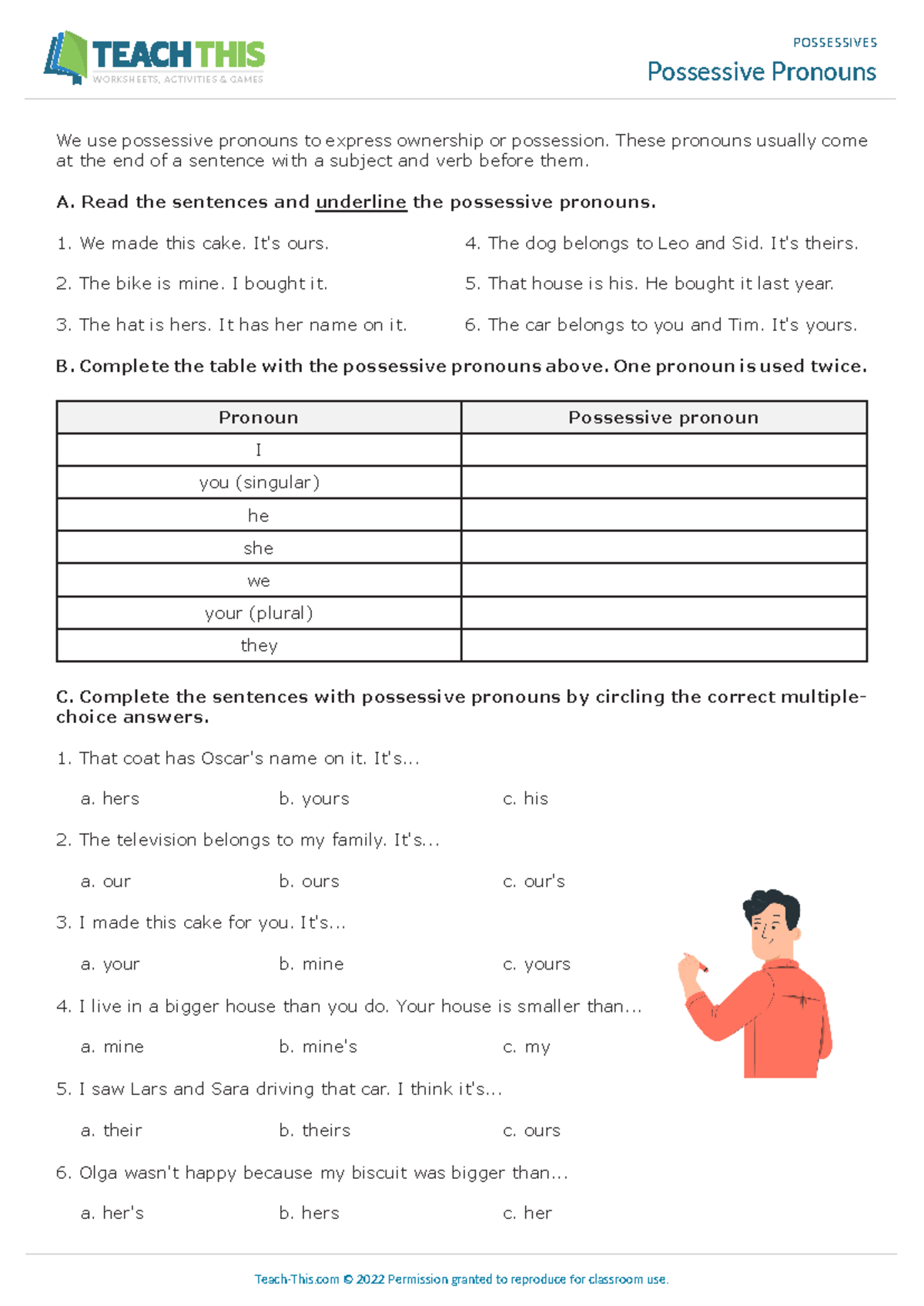 Possessive Pronouns Worksheet 2.3 for Classroom Practice - Studocu