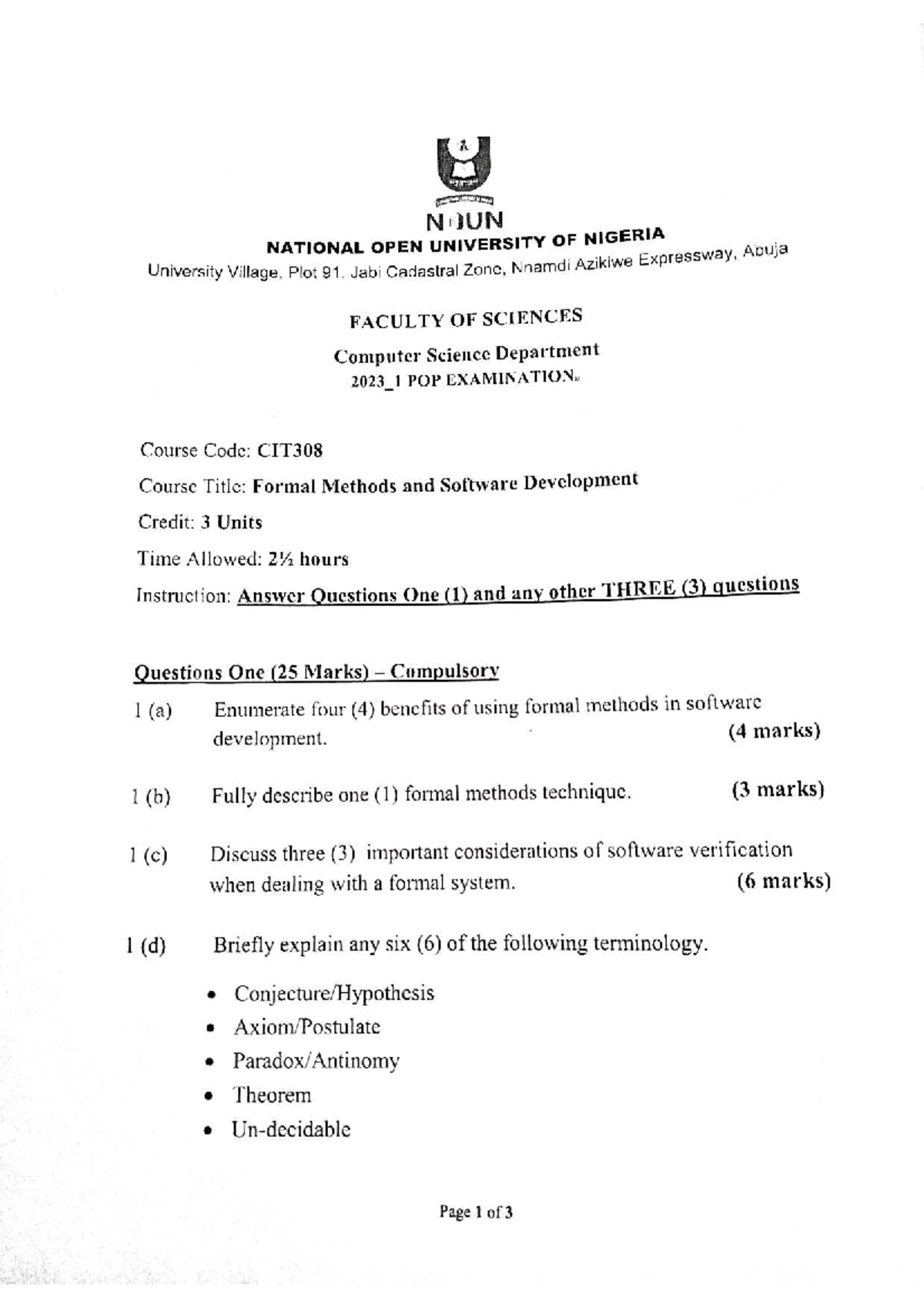 CIT308 2023_1 POP Exam: Formal Methods & Software Development - Studocu