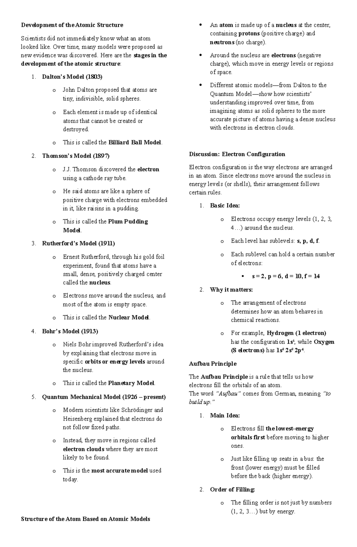 Electron Configuration and Atomic Structure Development (CHEM 101 ...