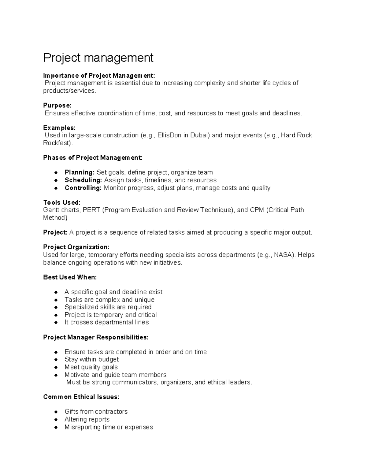 GMS401 Project Management: Importance, Phases, and Tools Explained - Studocu