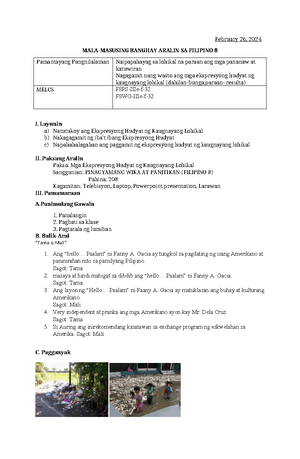 Detailed LP - Lesson Plan Grade-8 Filipino - April 2024 MALA-MASUSING BANGHAY ARALIN SA FILIPINO ...