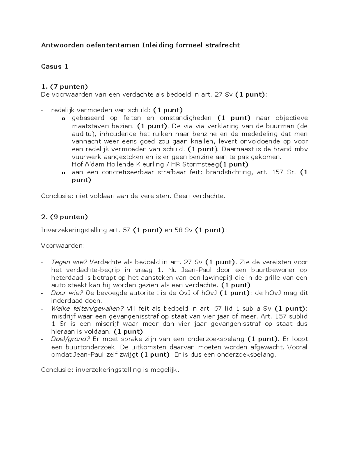 Oefententamen Antwoorden Inleiding Formeel Strafrecht (Istrf) - Studeersnel