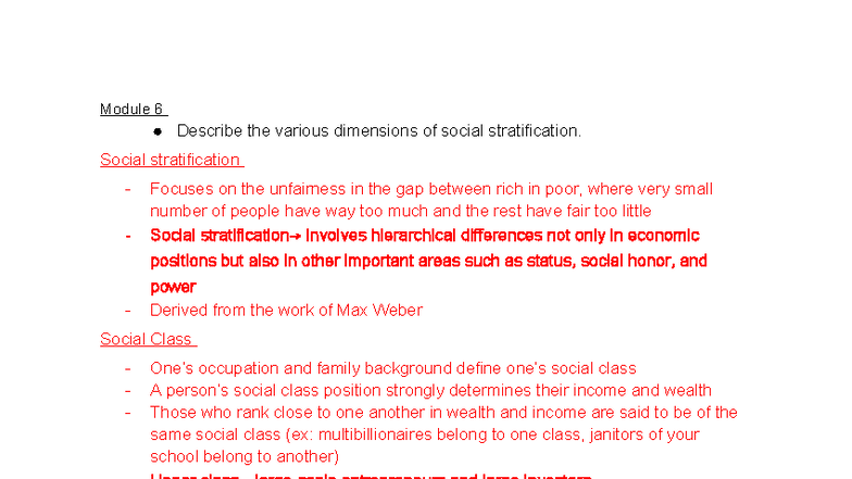 Module 6: Exploring Social Stratification and Economic Inequality - Studocu