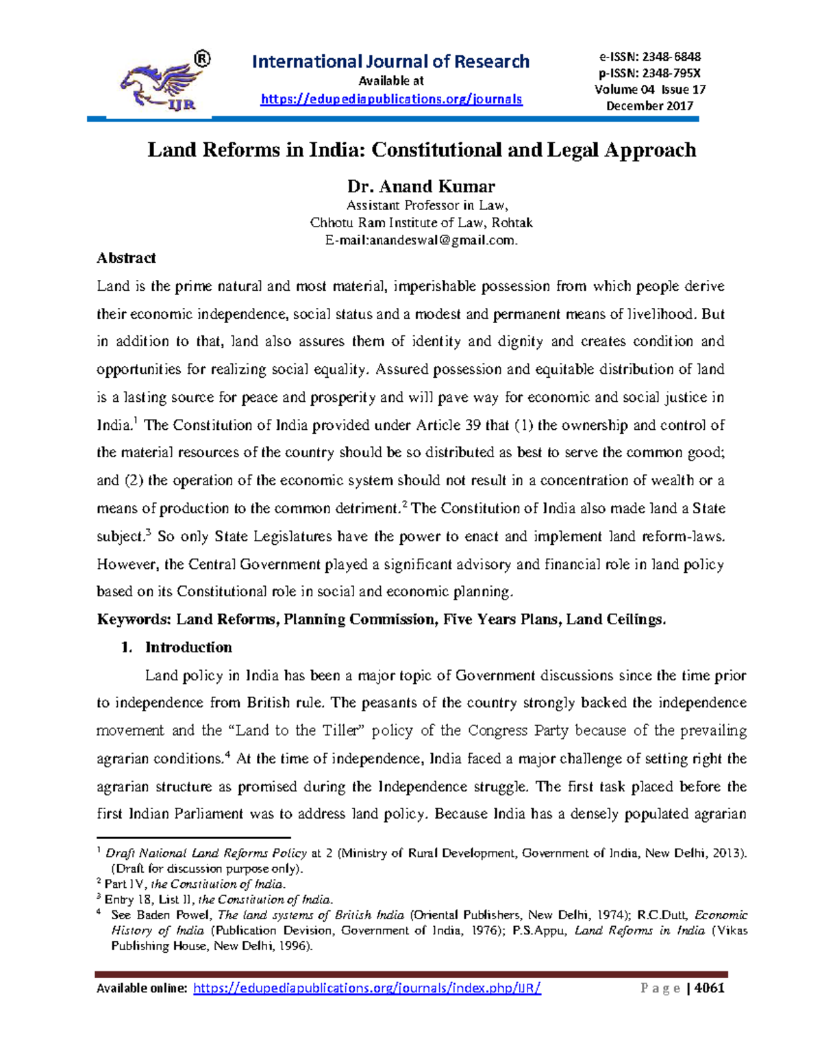 Land Reforms in India: A Constitutional and Legal Perspective (Course ...