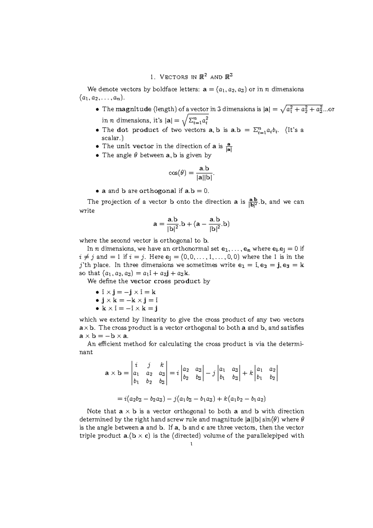 Vectors in R2 and R3: Key Concepts and Formulae for First Year - Studocu