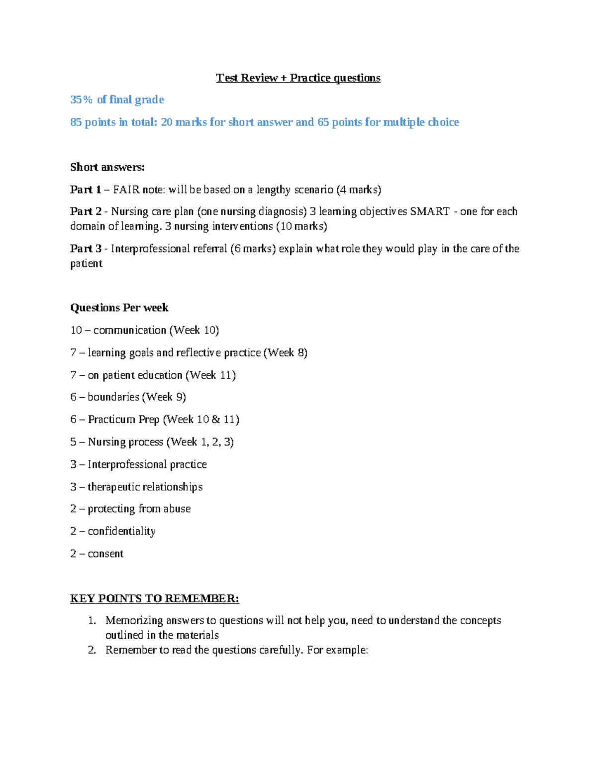 NURS 101: Final Exam Review - Key Concepts & Practice Questions - Studocu