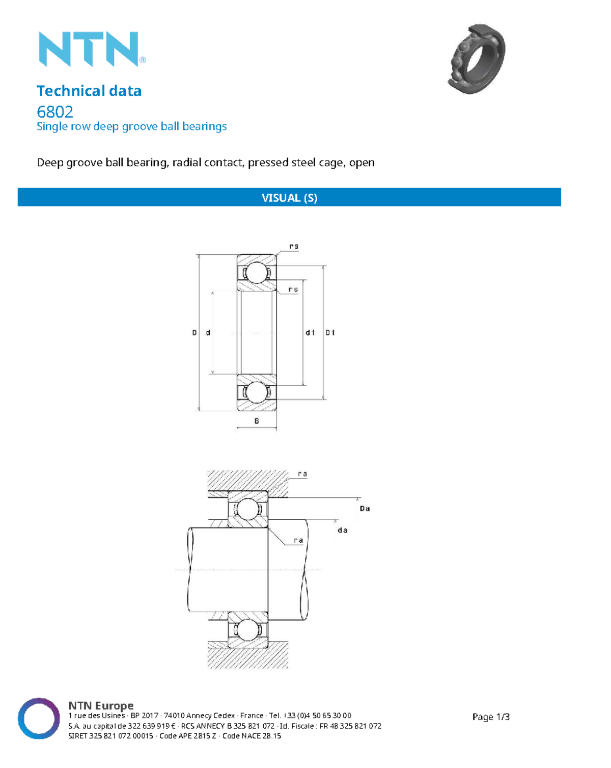 Technical Data for NTN 6802 Deep Groove Ball Bearings - Studocu