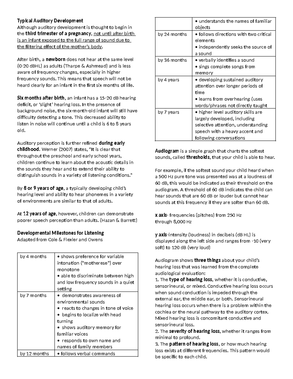 Hearing Science Unit 1-4: Key Notes on Auditory Development - Studocu