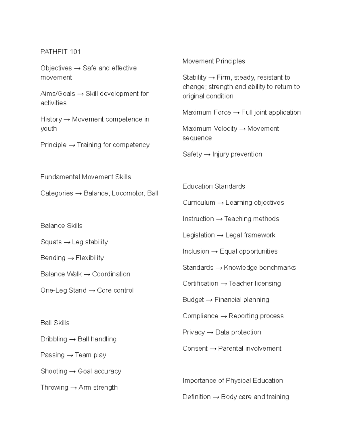 PATHFIT 101: Objectives and Principles of Safe Movement Skills - Studocu