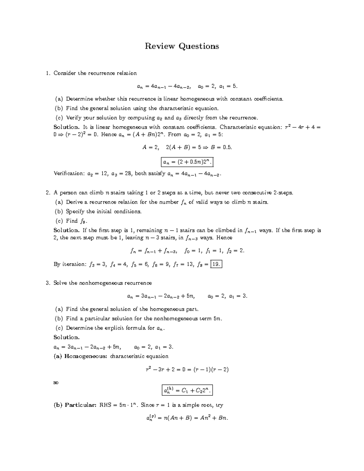 DSFinal Review: Recurrence Relations and Graph Theory Concepts - Studocu