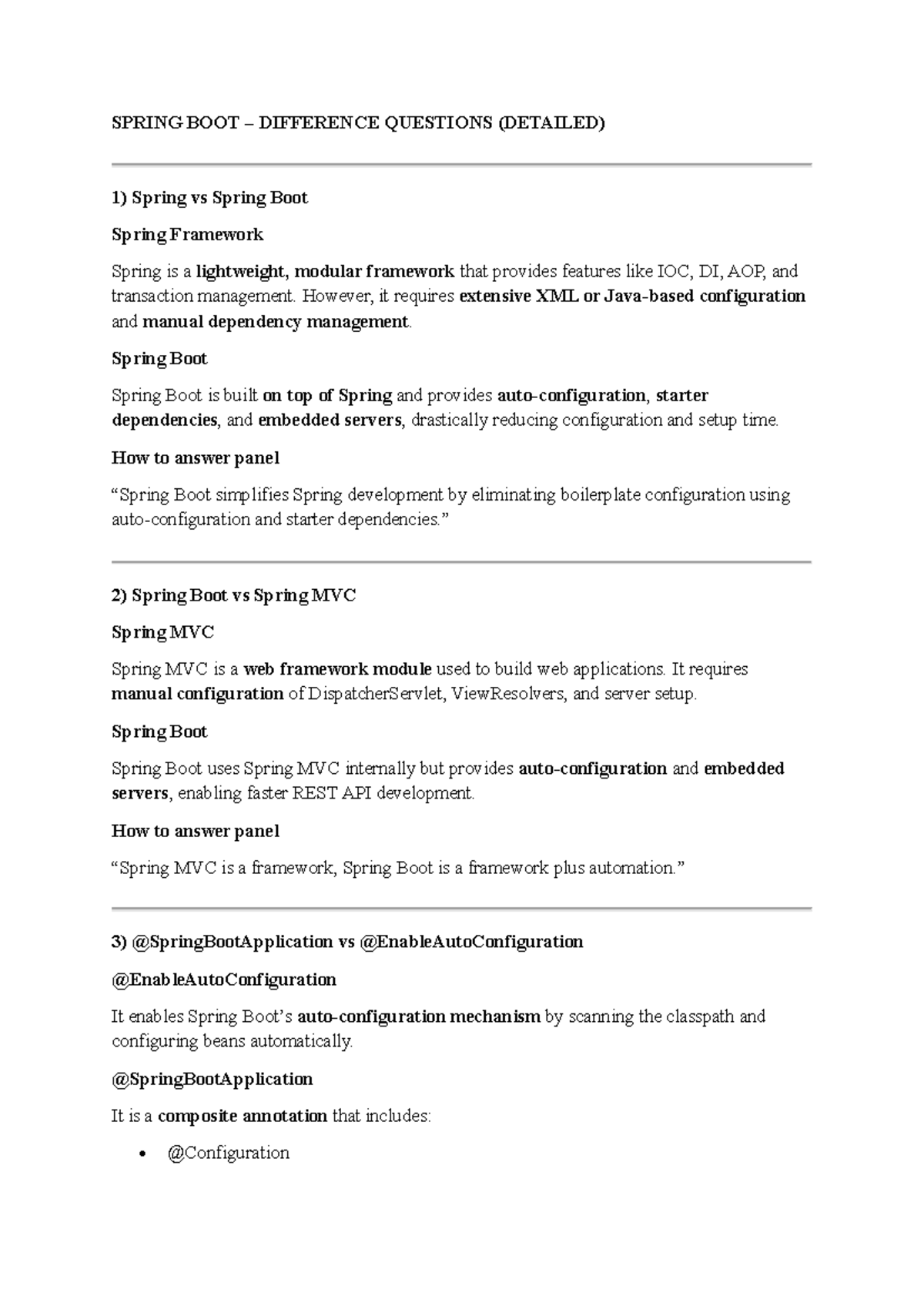 SPRING BOOT & MICROSERVICES DIFFERENCE QUESTIONS (DETAILED) - Studocu