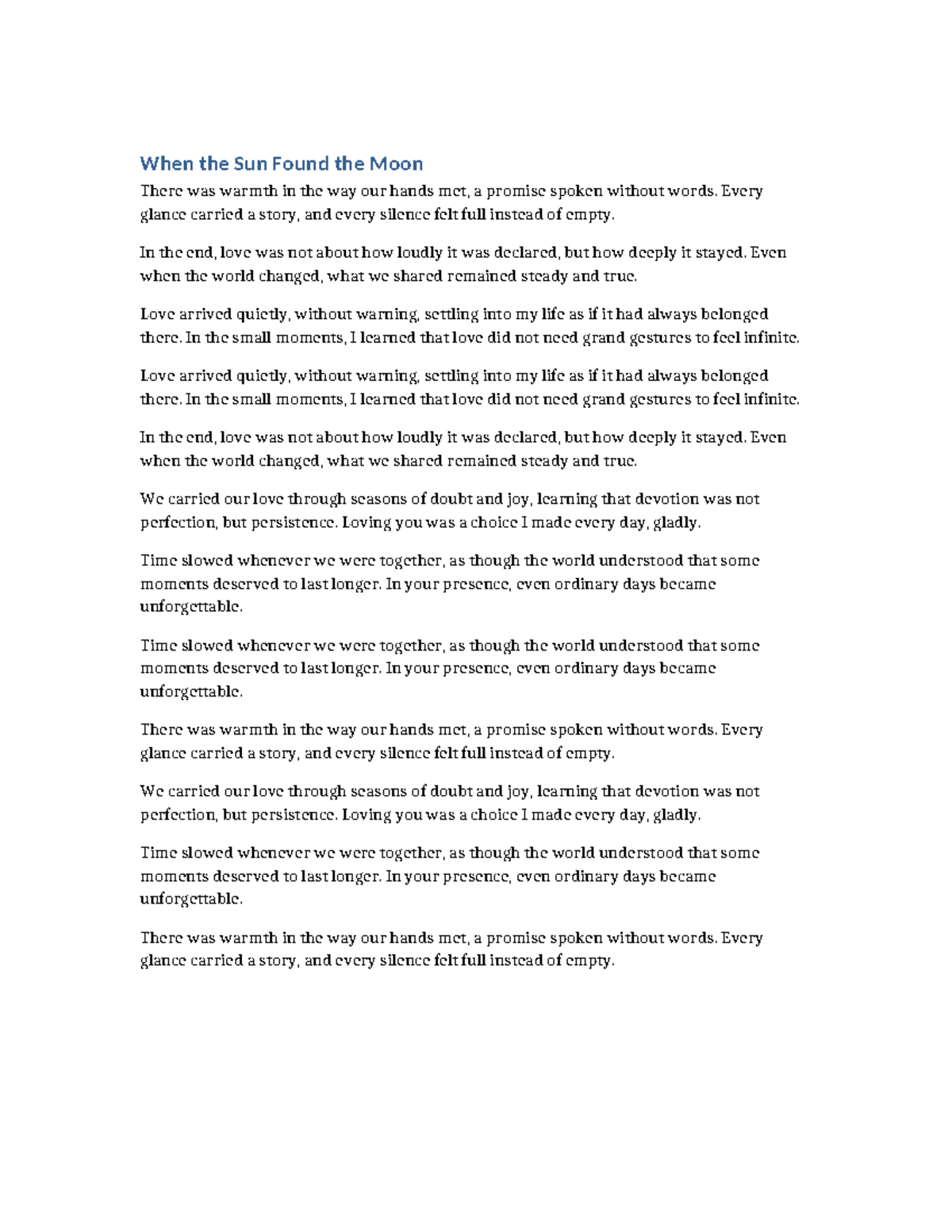 When the Sun Found the Moon: A Reflection on Love's Quiet Moments - Studocu