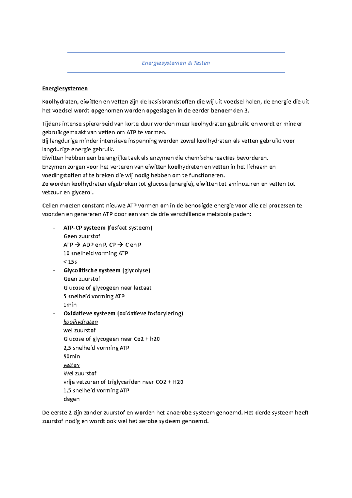 Energiesystemen en Metabole Paden: Inleiding en Voorbereiding - Studeersnel