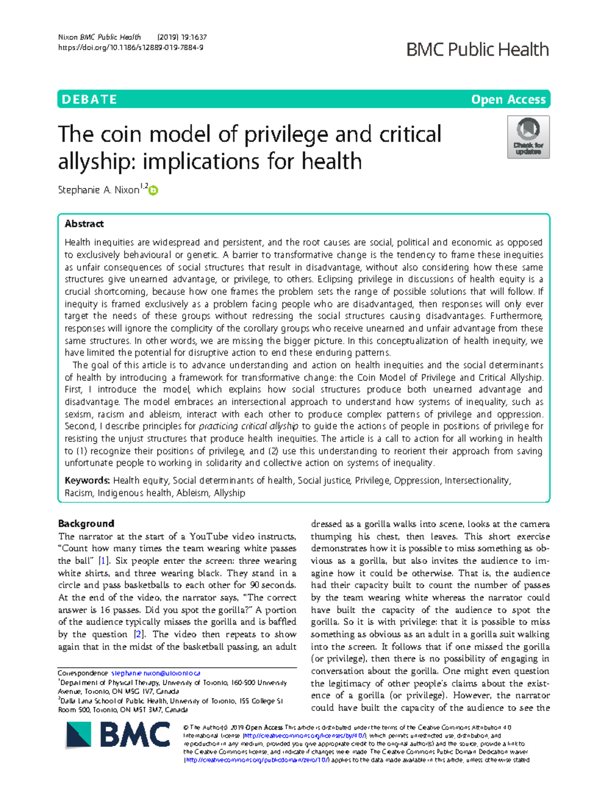 The Coin Model of Privilege and Critical Allyship in Health Equity ...