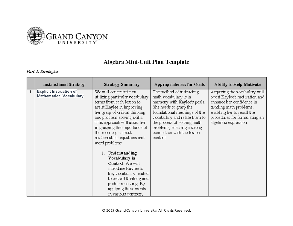 SPD-470-D-T7-Algebra Mini-Unit Plan for Effective Teaching Techniques ...