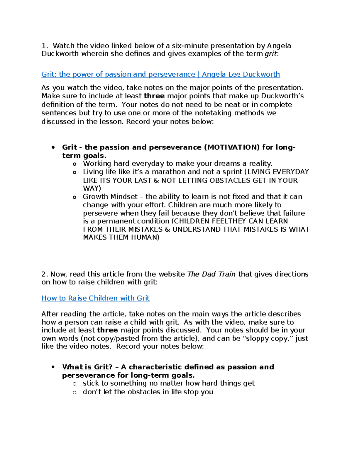 Week 3 Assignment - Note Taking Techniques & Grit Comprehension - Studocu