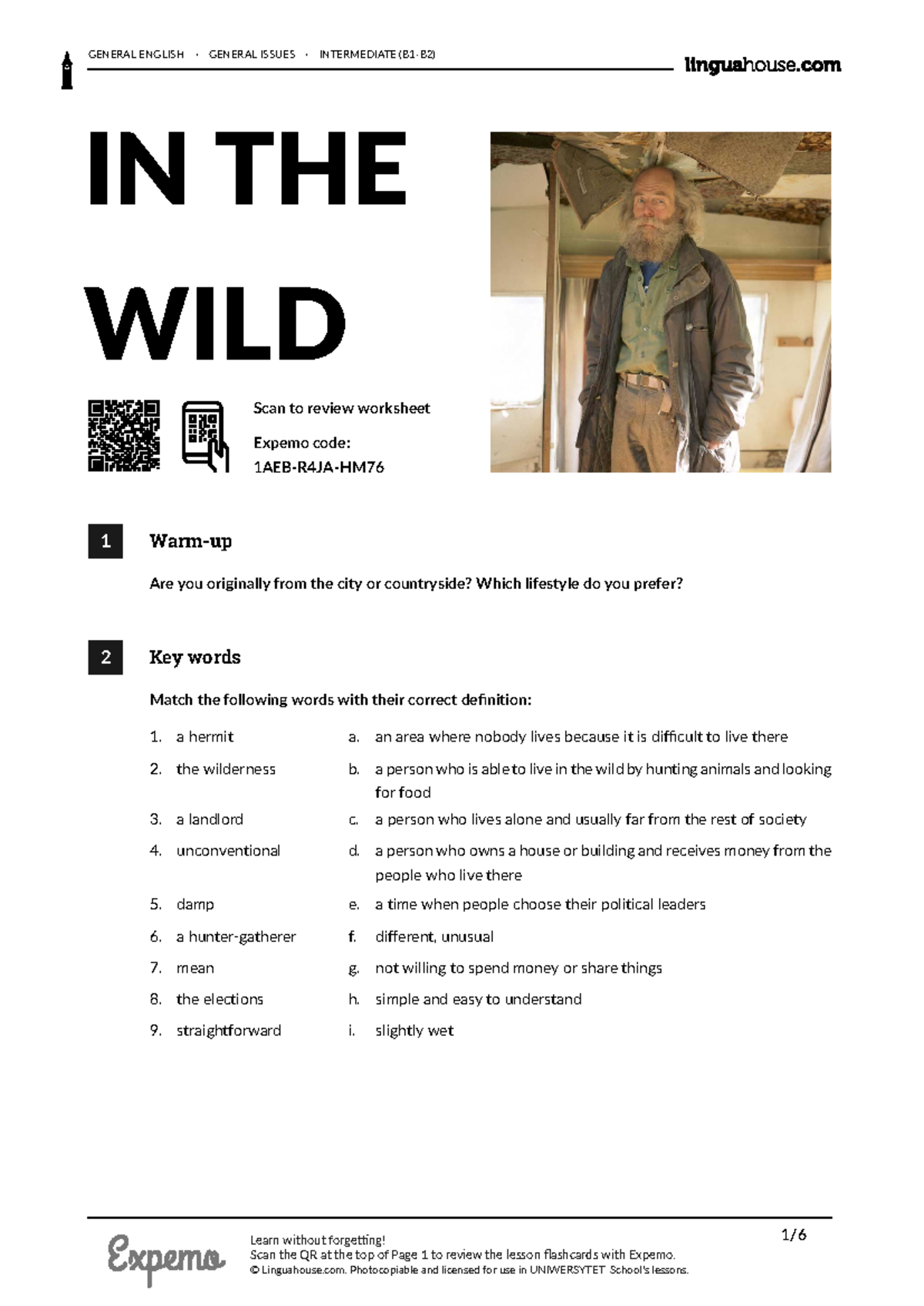 General English B1-B2: In the Wild - Student Worksheet and Exercises ...