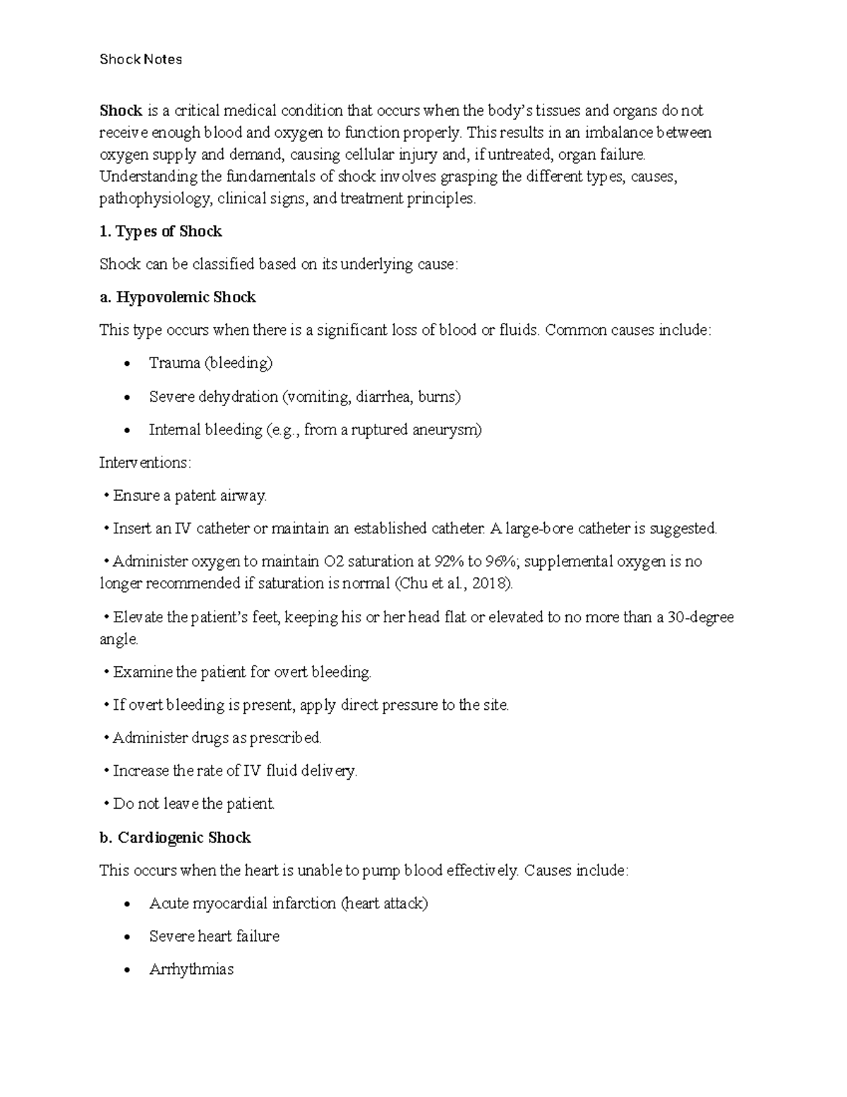 MDC IV Shock Lecture Notes: Types, Causes, and Treatment Strategies ...