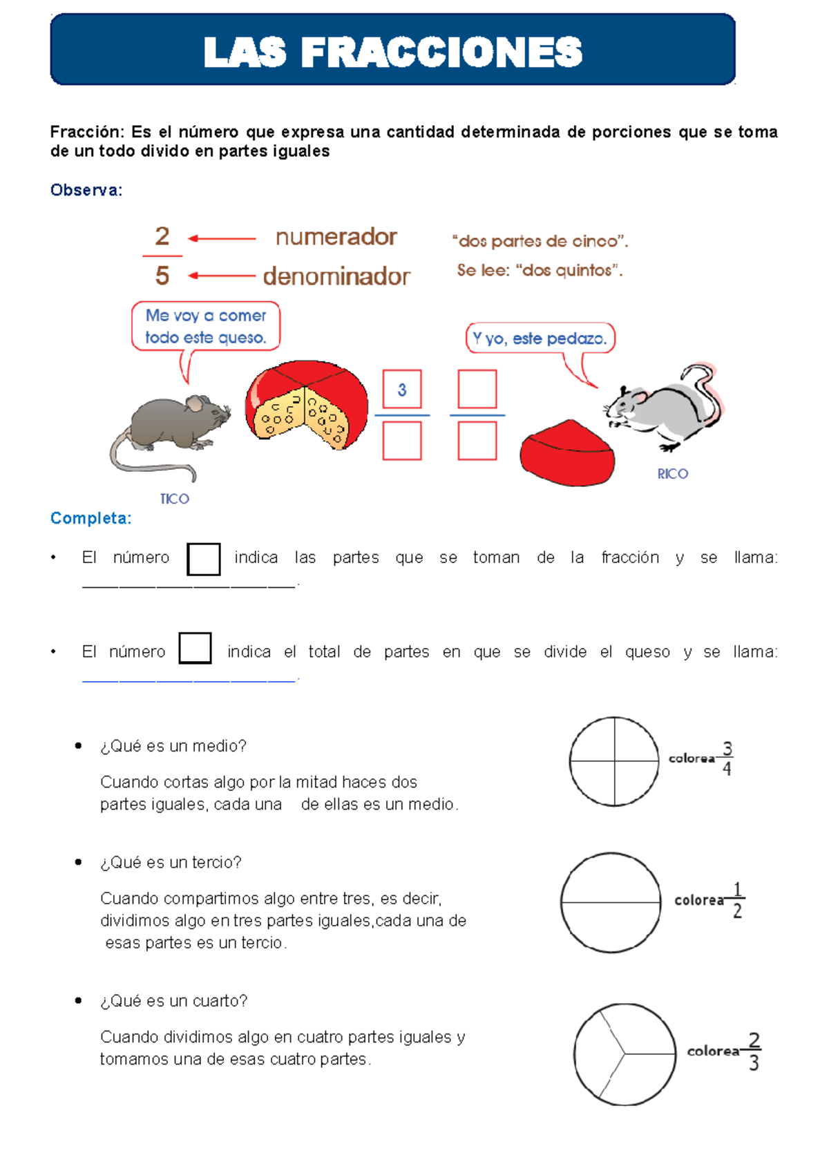 Fracciones Para 3er Grado Hojas De Trabajo De Fracciones Para