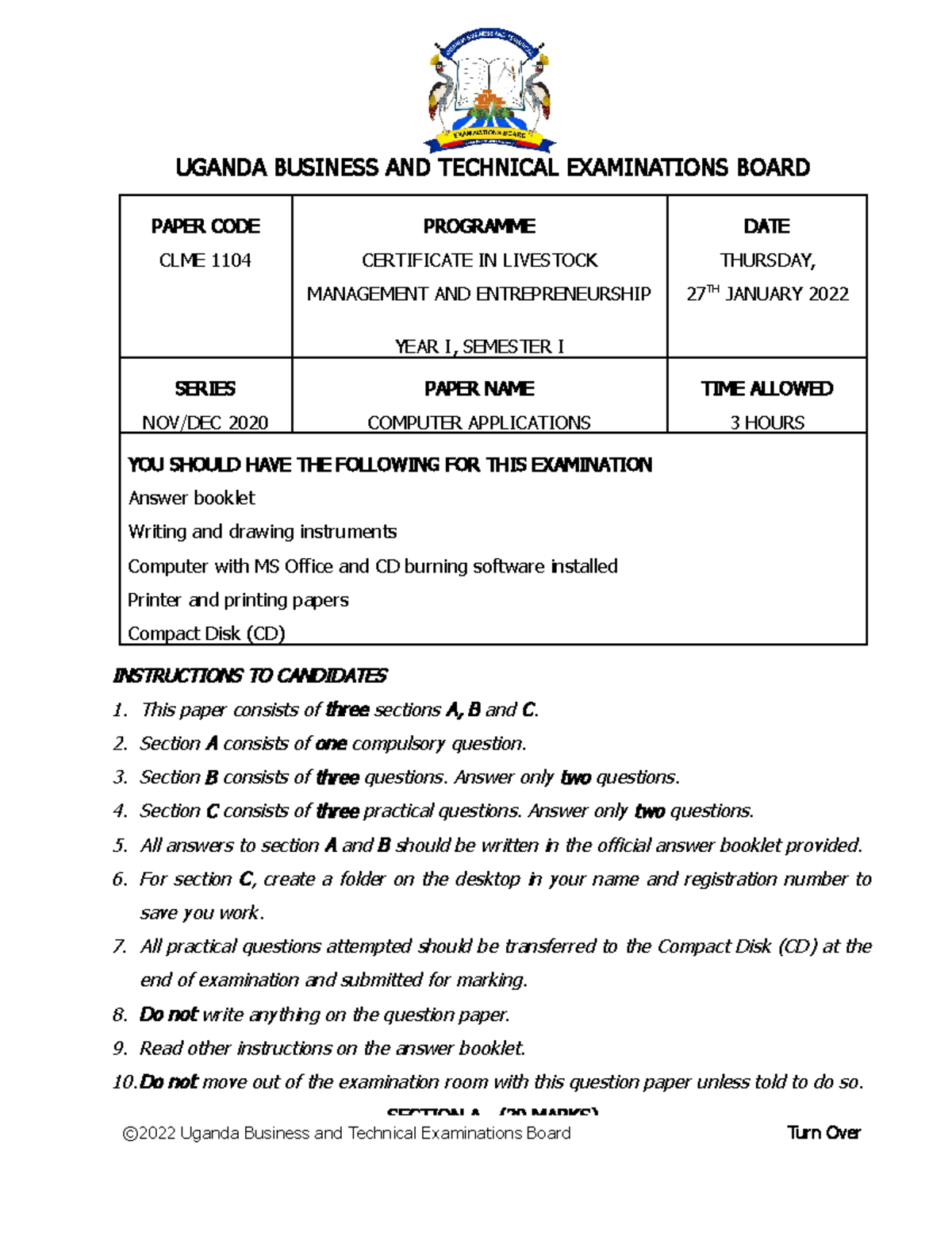 Computer Applications Exam Paper - CLME1104 - Jan 2022 - Studocu