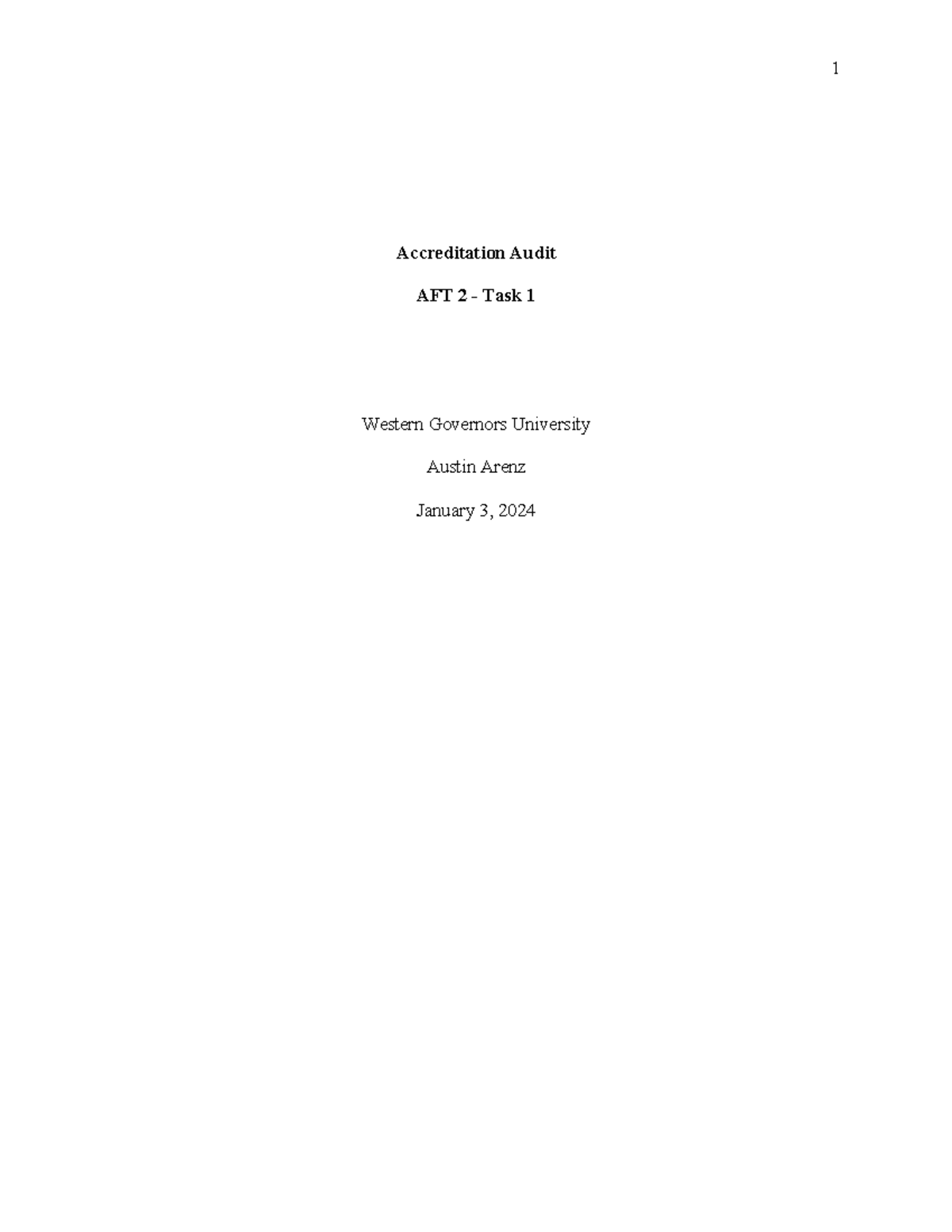 AFT 2 Task 1 - Passed - Accreditation Audit AFT 2 - Task 1 Western ...