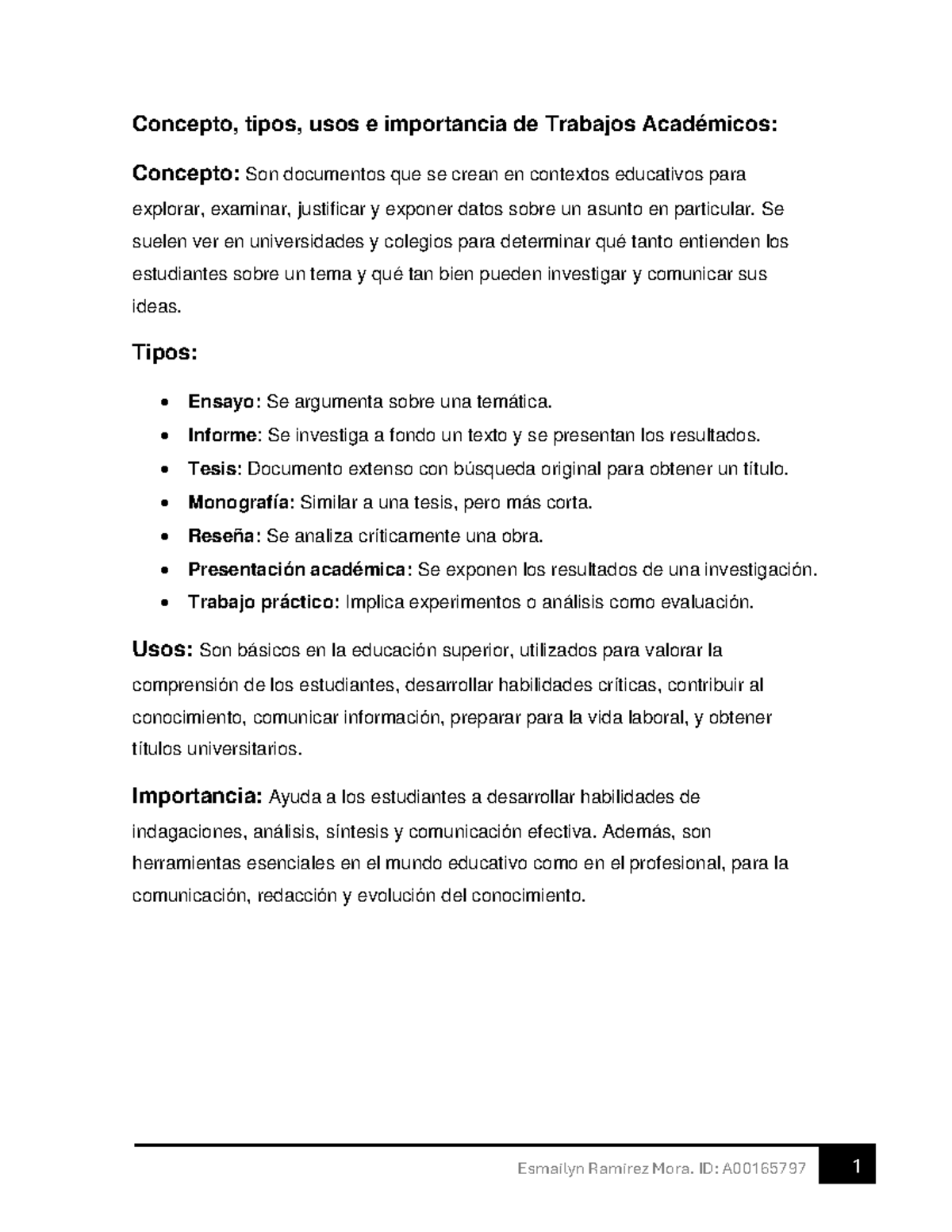 Unidad 2. Actividad 1. Entregable. Conceptos, tipos, usos e importancia de Trabajos Académicos ...