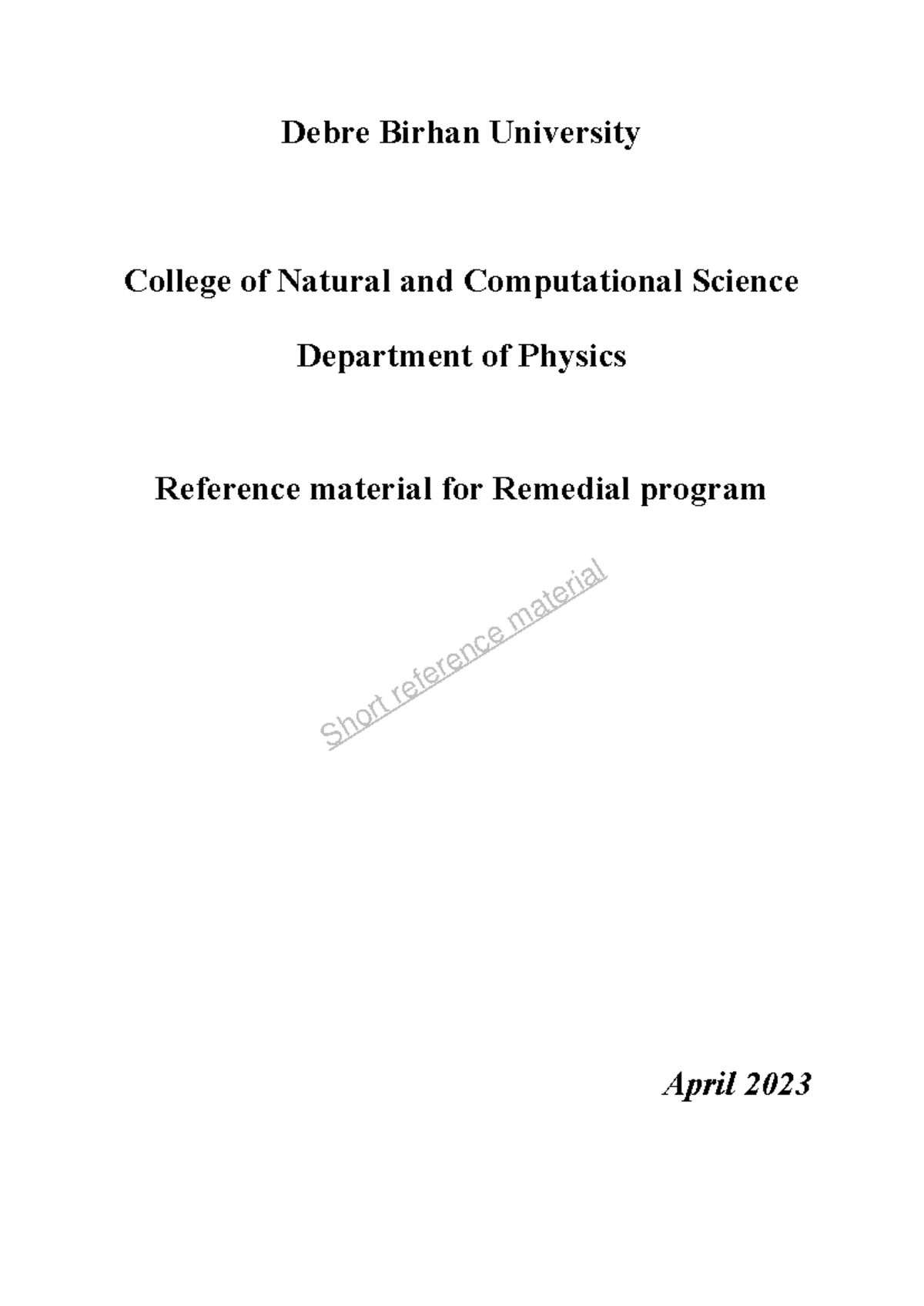 Physics Remedial Short Notes - DBU (Vectors & Kinematics) - Studocu
