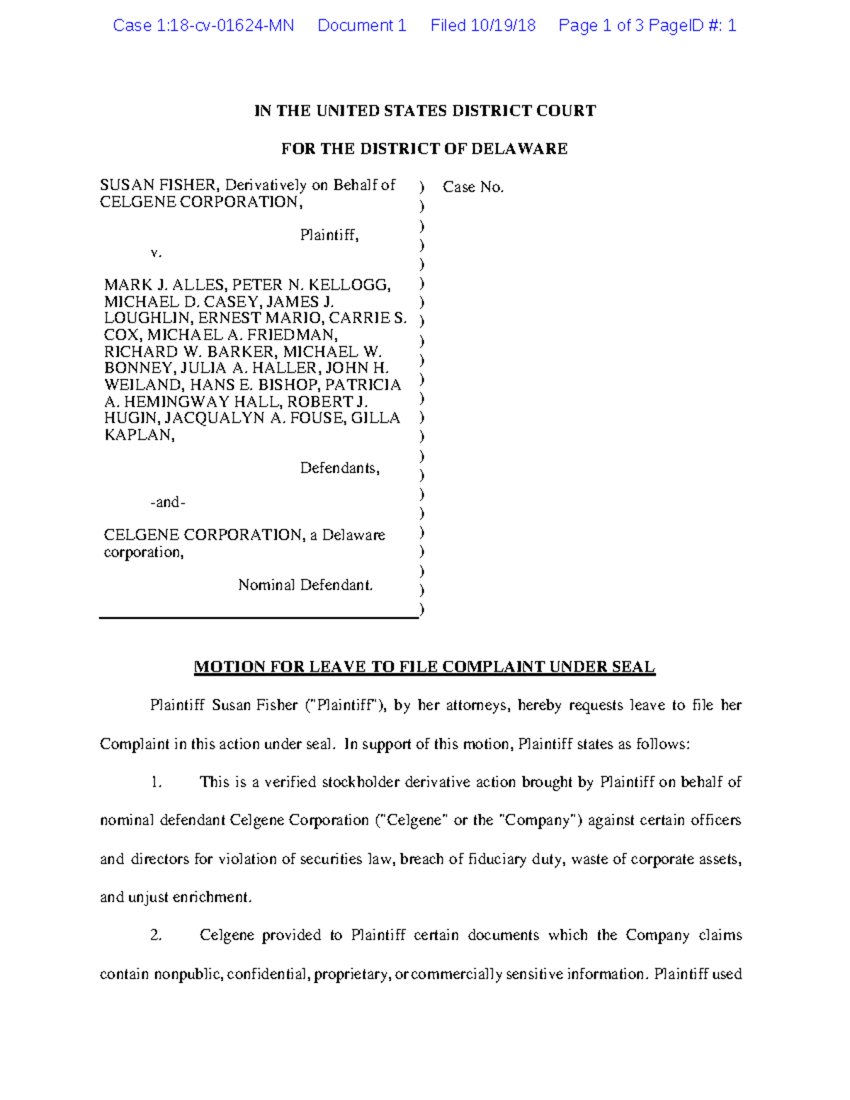 Motion for Leave to File Complaint Under Seal - Case No. [Insert Case ...