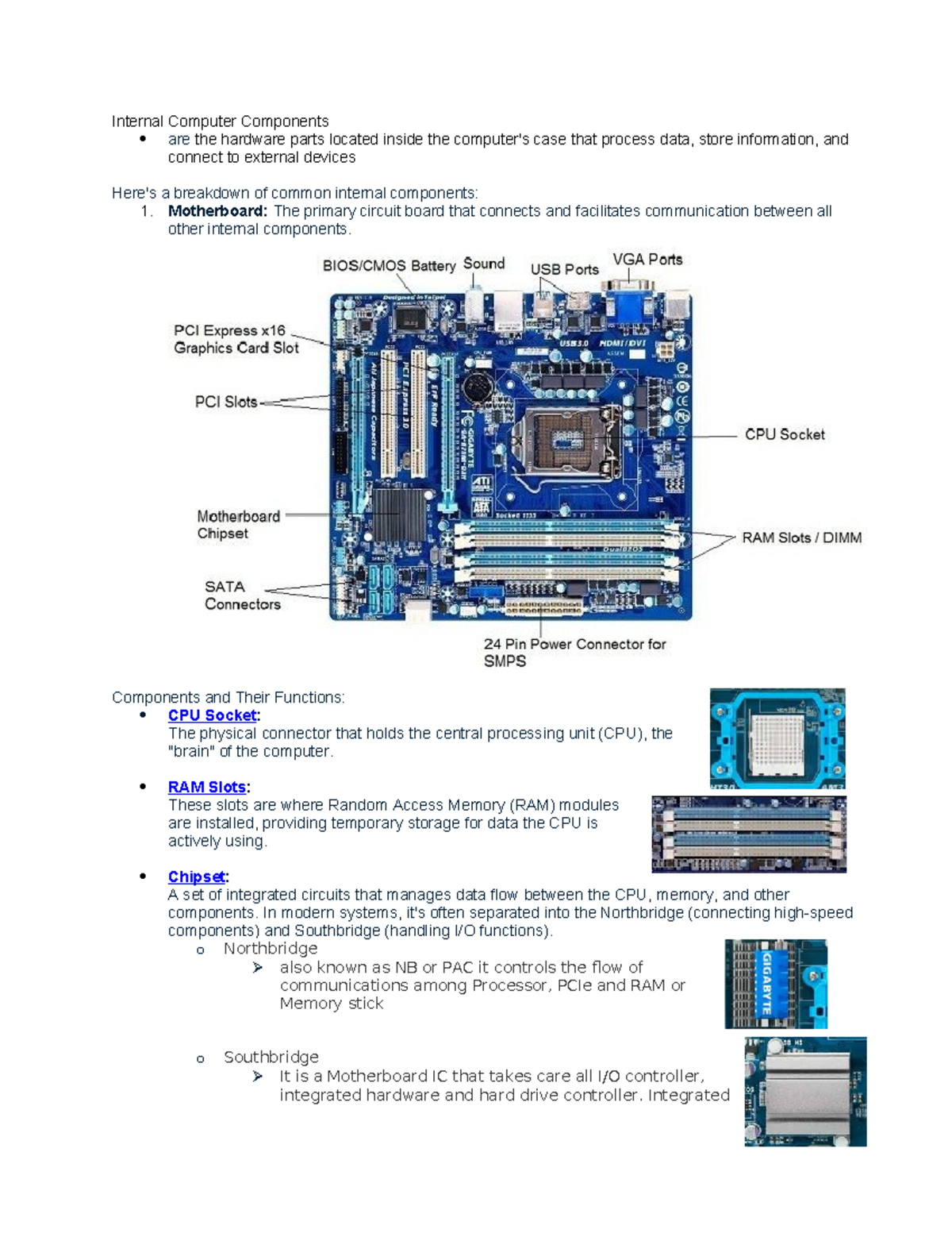 Week 8 - Overview of Internal Computer Components and Their Functions ...