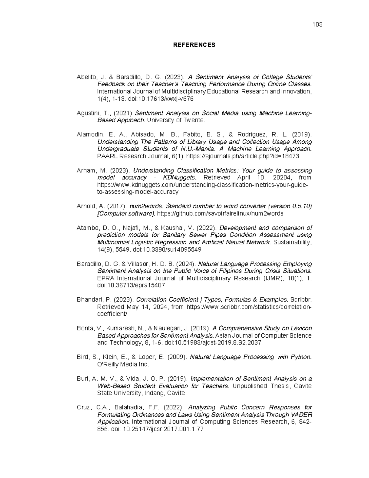 Sample Reference Page for Course 103: Sentiment Analysis Studies - Studocu