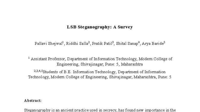 LSB Steganography: A Comprehensive Survey (IT 2025) - Studocu