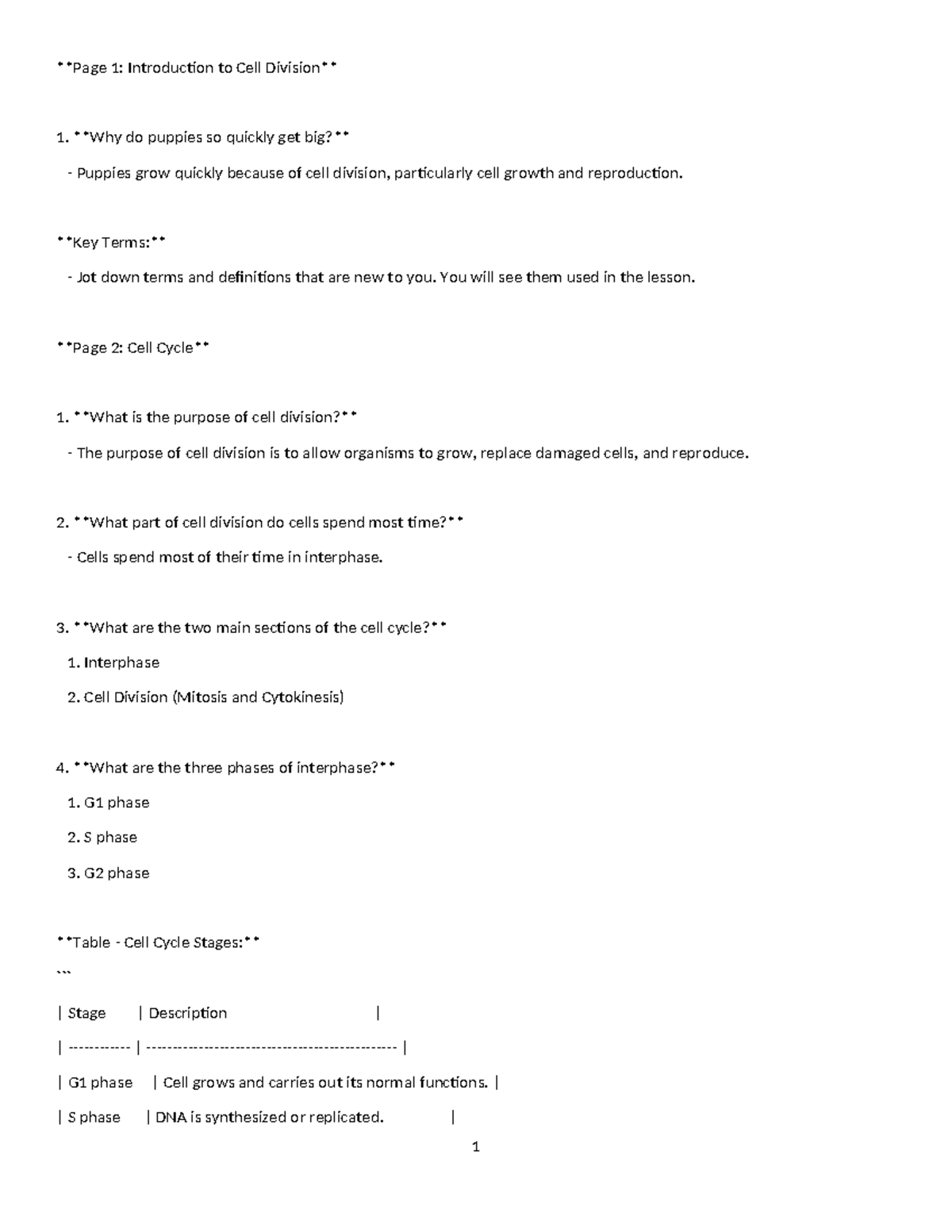 03 01 cell division - idk - Page 1: Introduction to Cell Division Why ...