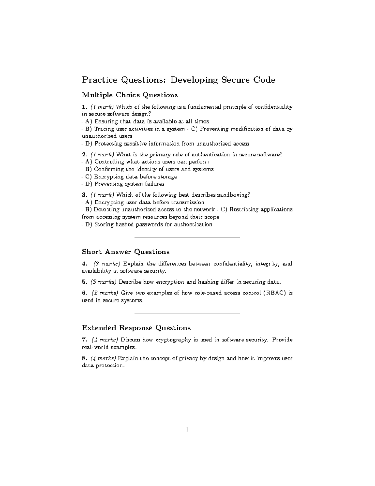 Developing Secure CODE PT1 Quiz: Practice Questions and Answers - Studocu