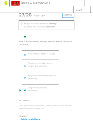 Unit 1 Milestone 1 Questions and Answers - 1 29 / 30 that's 97% This ...