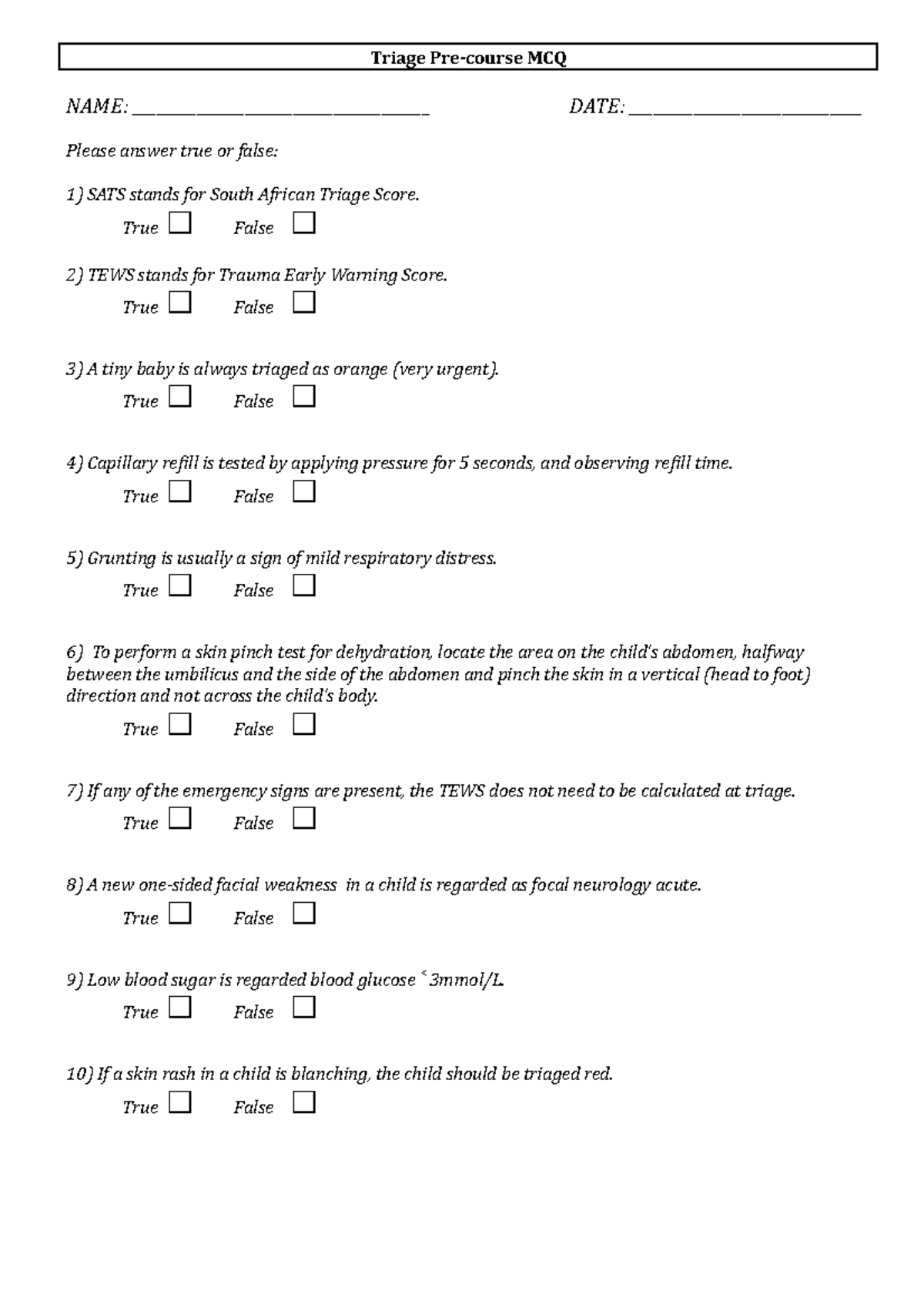 Triage Pre-Course Practice Test - MCQ Review for Better Scores - Studocu