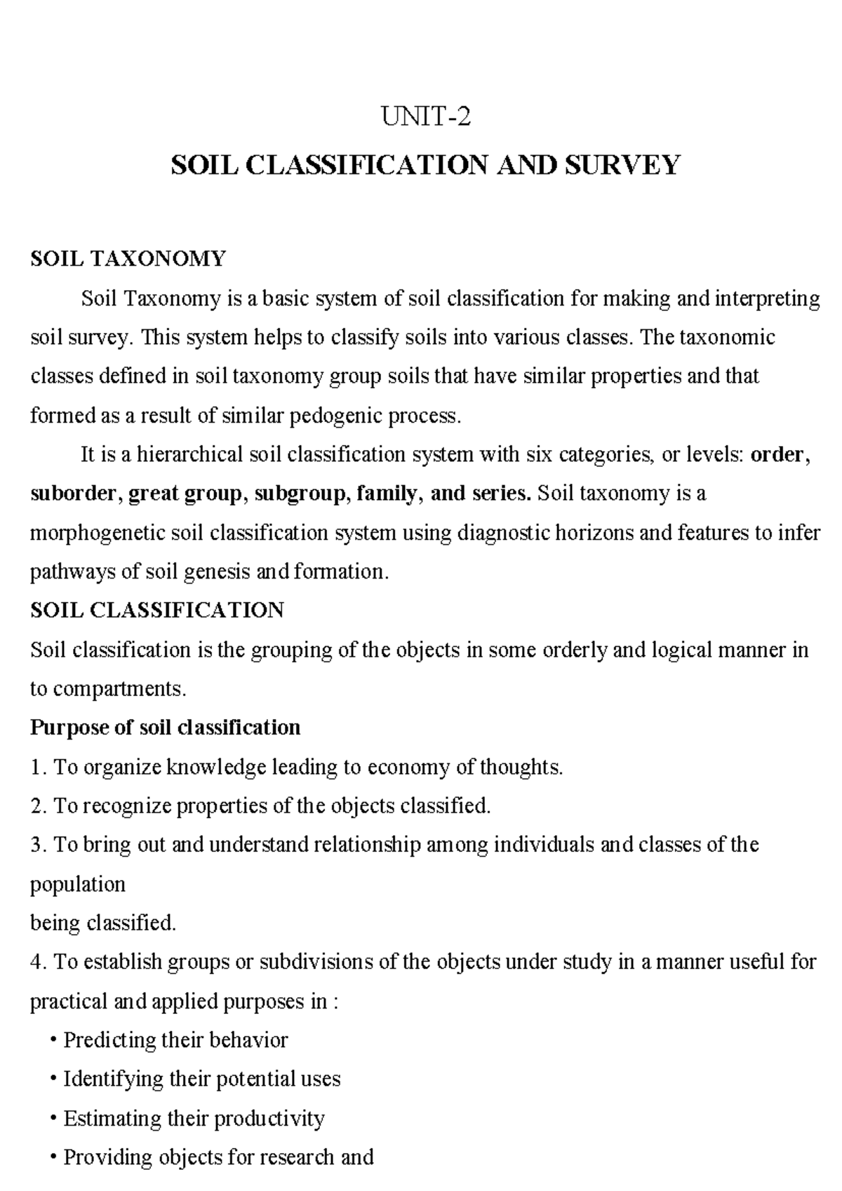 Soil Classification and Survey: A Study of UNIT II - Studocu