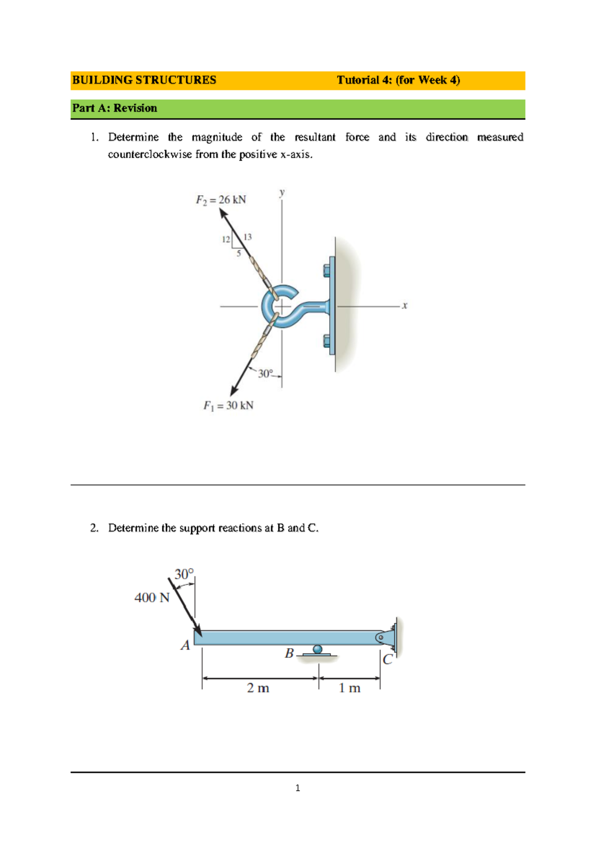 W4 - Tutorial Questions 2024 - BUILDING STRUCTURES Tutorial 4 : (for ...