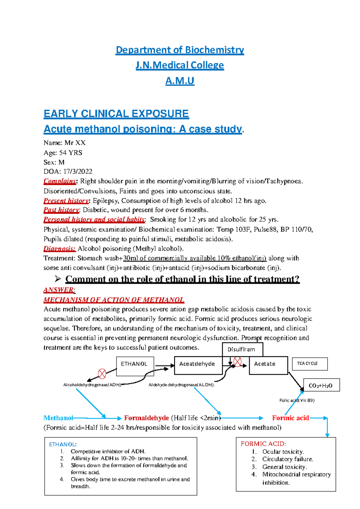 ECE Case Study: Acute Methanol Poisoning Analysis - J.N. Medical ...