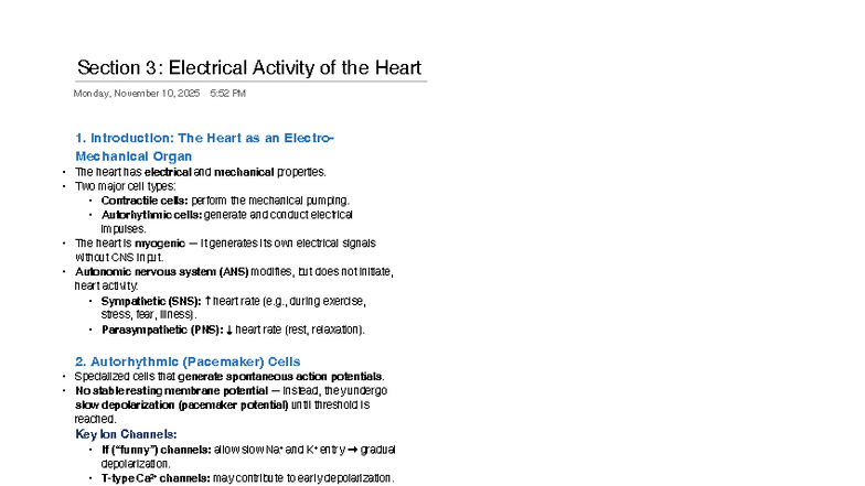 PHGY 215: Electrical Activity of the Heart - Conduction Overview - Studocu
