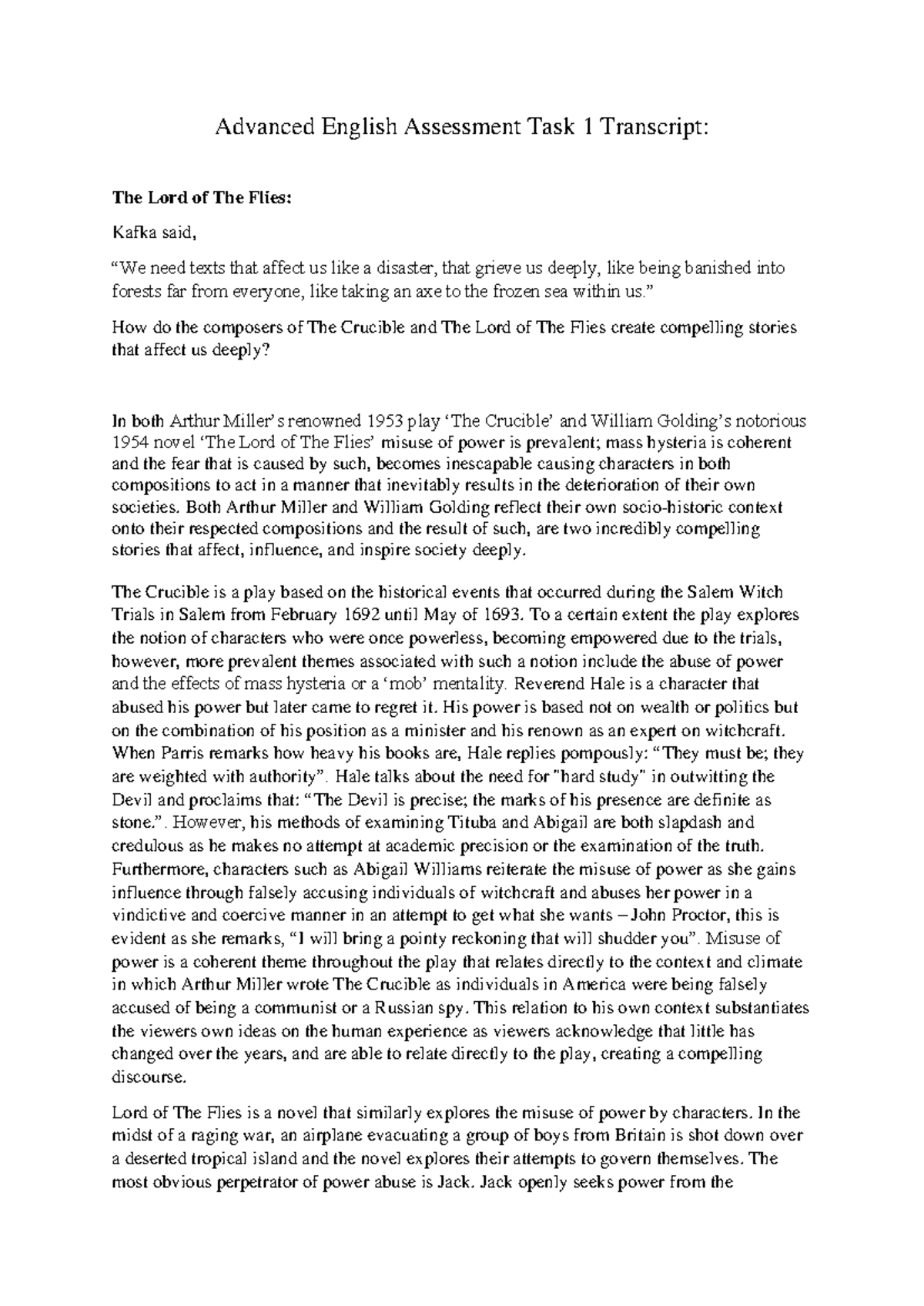 Adv Eng Ass Tsk 1 Transcript & Bib LOFL & TC - Advanced English ...