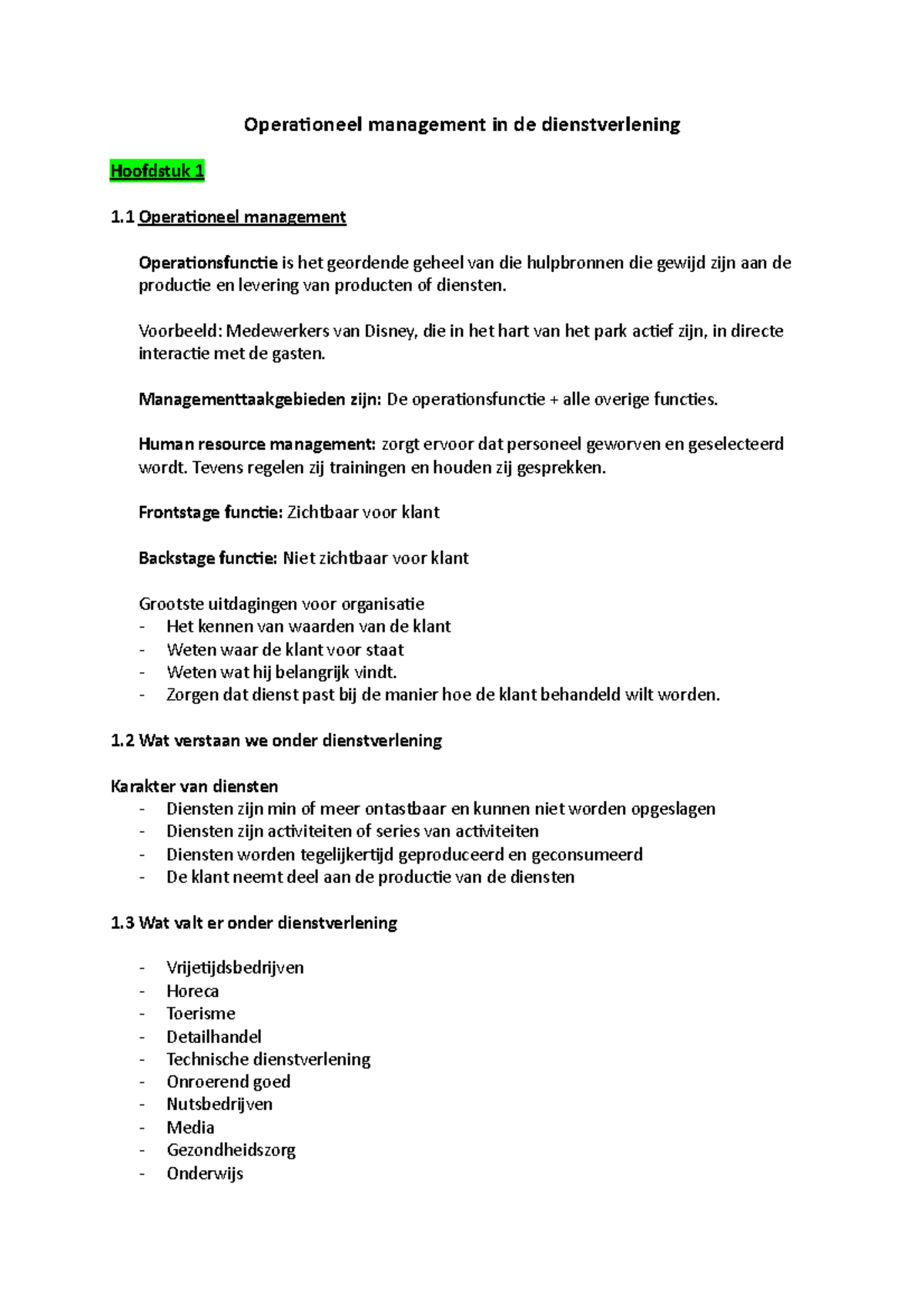 Samenvatting operationeel management - Operationeel management in de ...