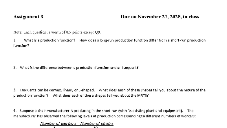 Assignment 3: Production Functions and Economic Analysis - Studocu