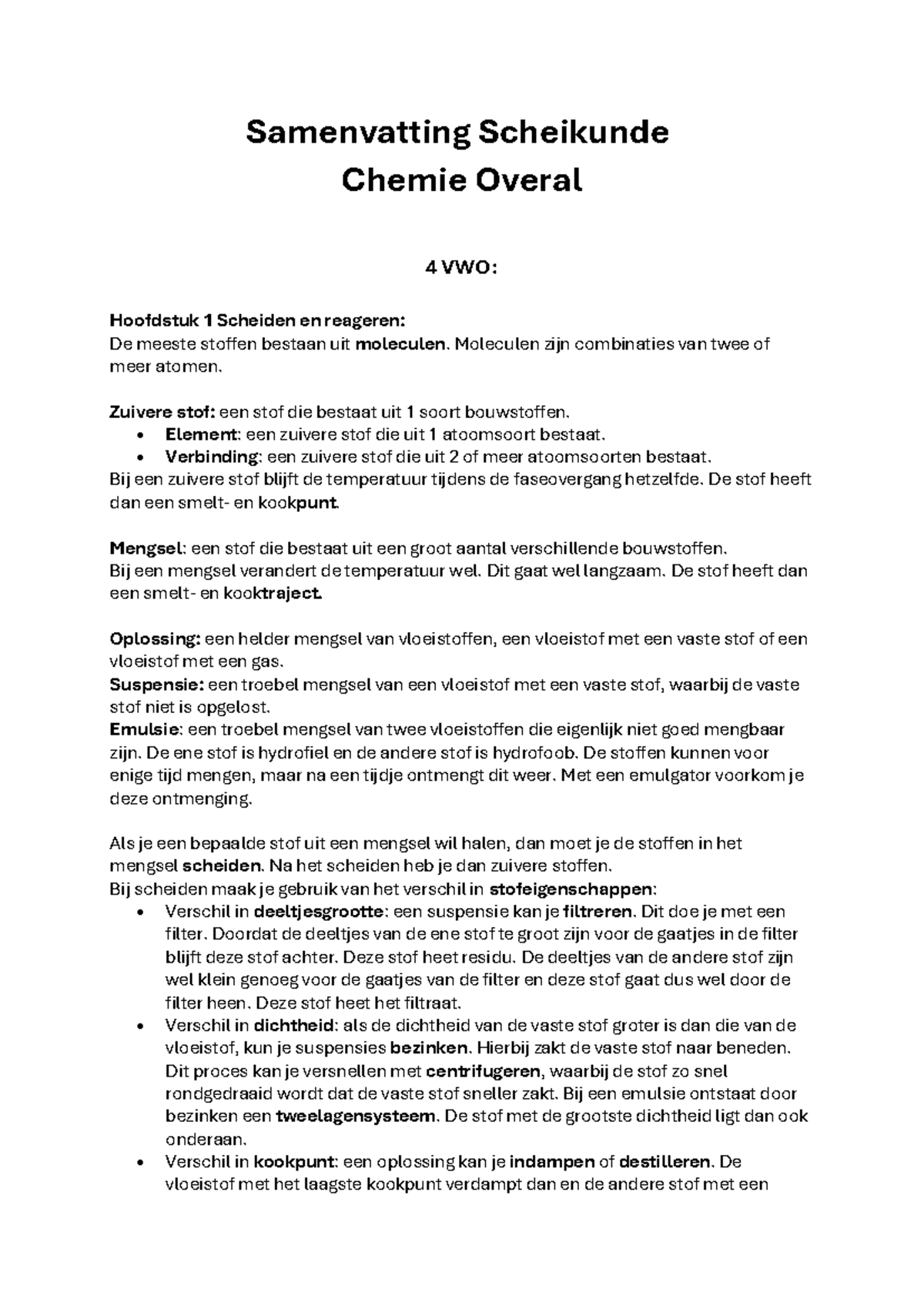 Samenvatting Scheikunde Chemie Overal 4 VWO: Hoofdstuk 1-7 Inzicht - Studeersnel
