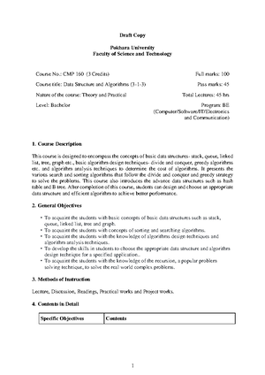 Data Structure and Algorithms - CMP225 - PoU - Studocu