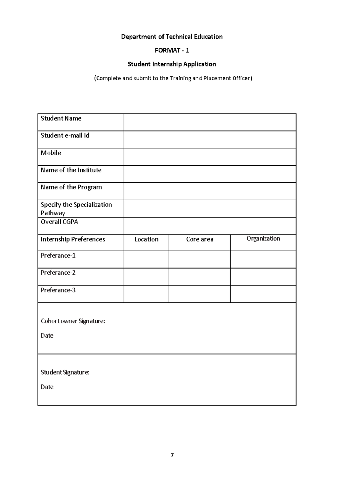 Internship Format for Diploma in Engineering - Department of Technical ...