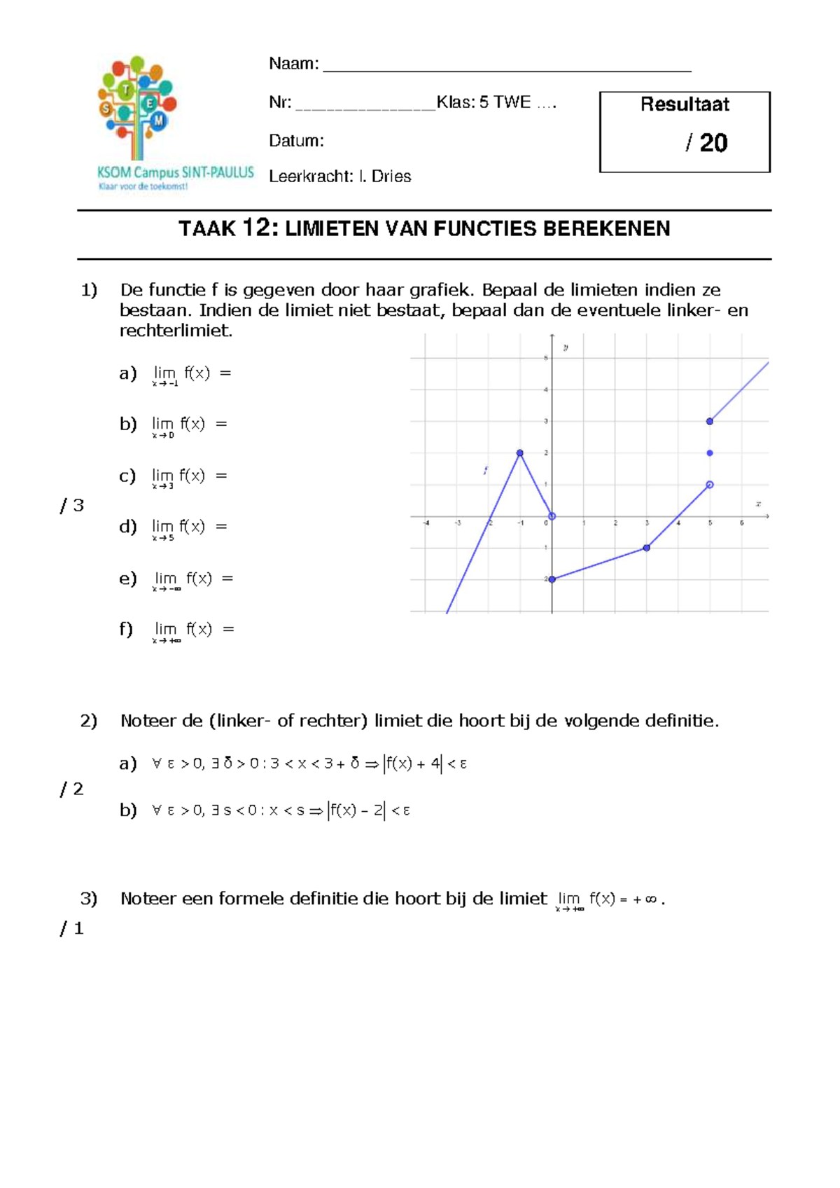 Taak 12: Limieten van Functies Berekenen (2024-2025) - Studocu