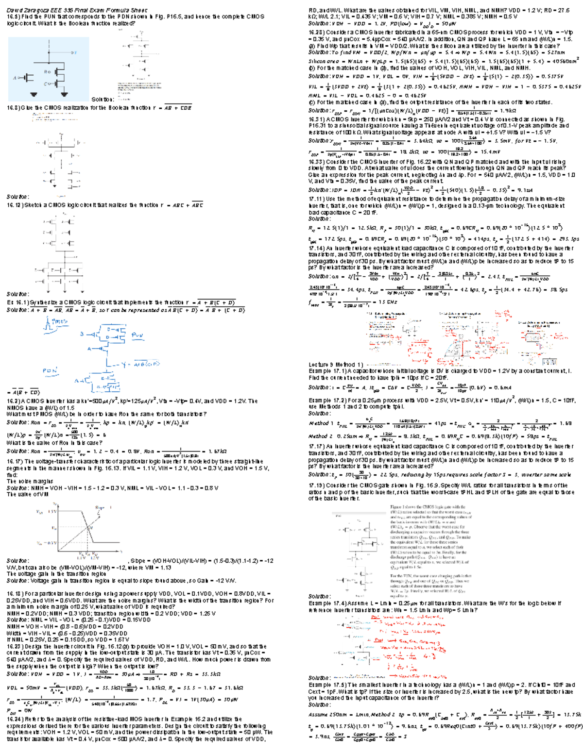 EEE 335 Final Exam CMOS Design and Logic Circuit Formula Sheet - Studocu