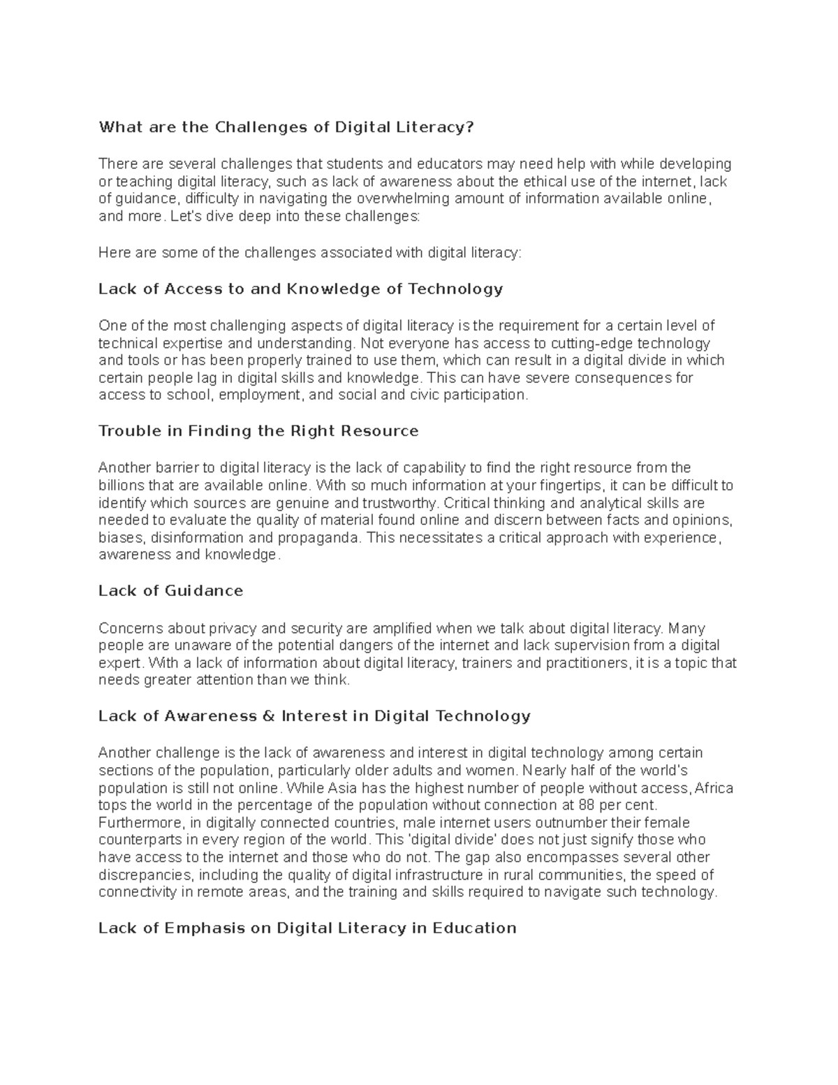 Challenges in Digital Literacy Education: A Comprehensive Overview ...