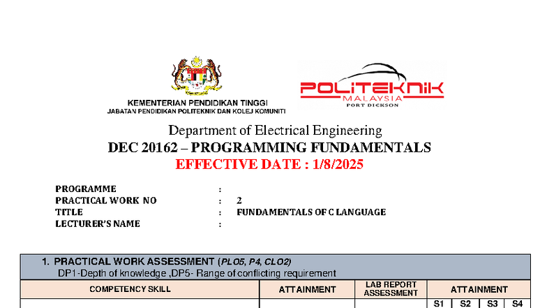 PW2 Sesi 1 2025 2026 Final Lab Report on C Programming Fundamentals ...