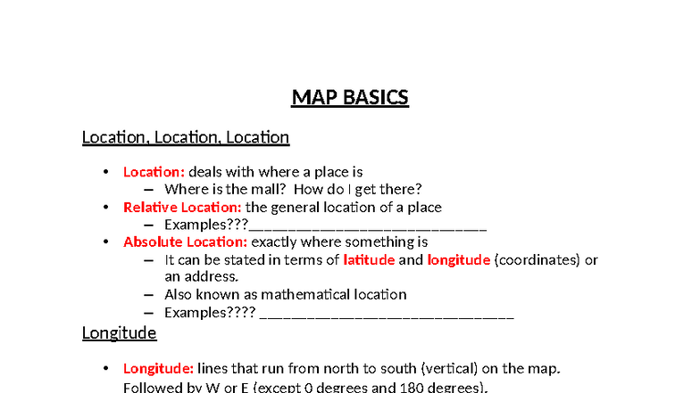 L1 - MAP Basics: Understanding Location and Map Elements - Studocu